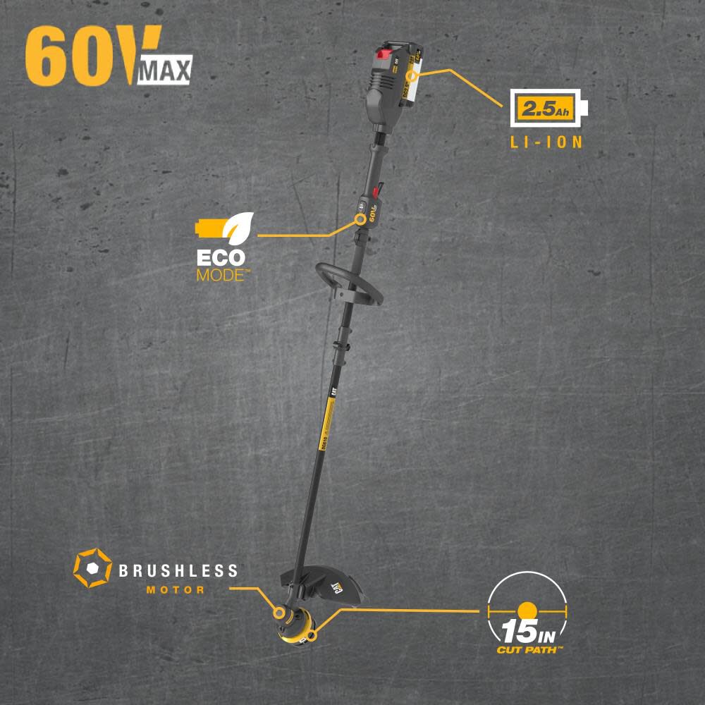 CAT DG610 60V 15in Brushless Line Trimmer with Dual Line Bump Feed Head ...