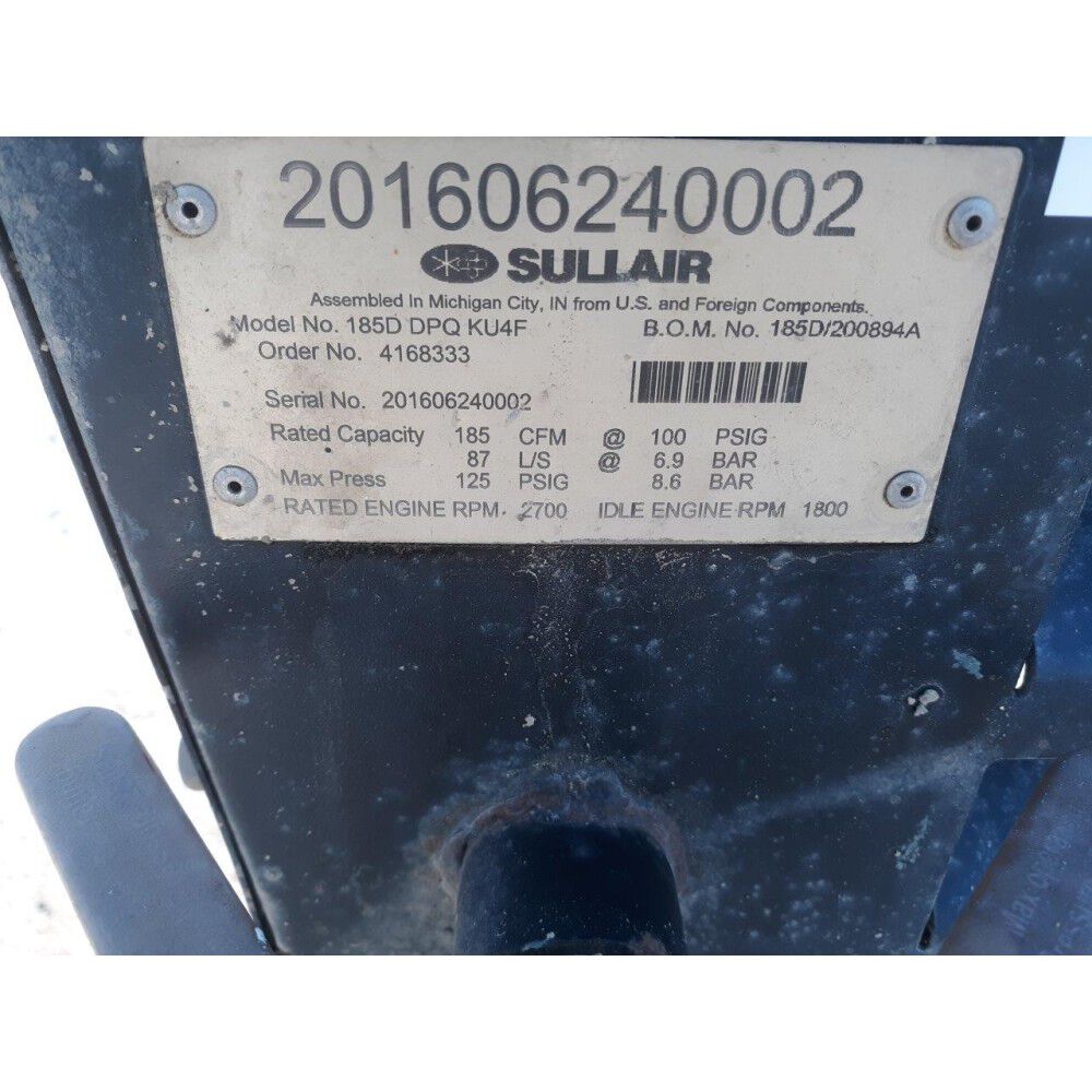 Sullair 185 Cfm Kubota Engine Towable Air Compressor - 2016 Used 185D ...