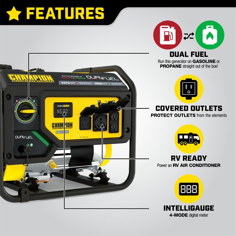 Champion Power Equipment 3500 Watt Dual Fuel Portable Generator 200965 ...
