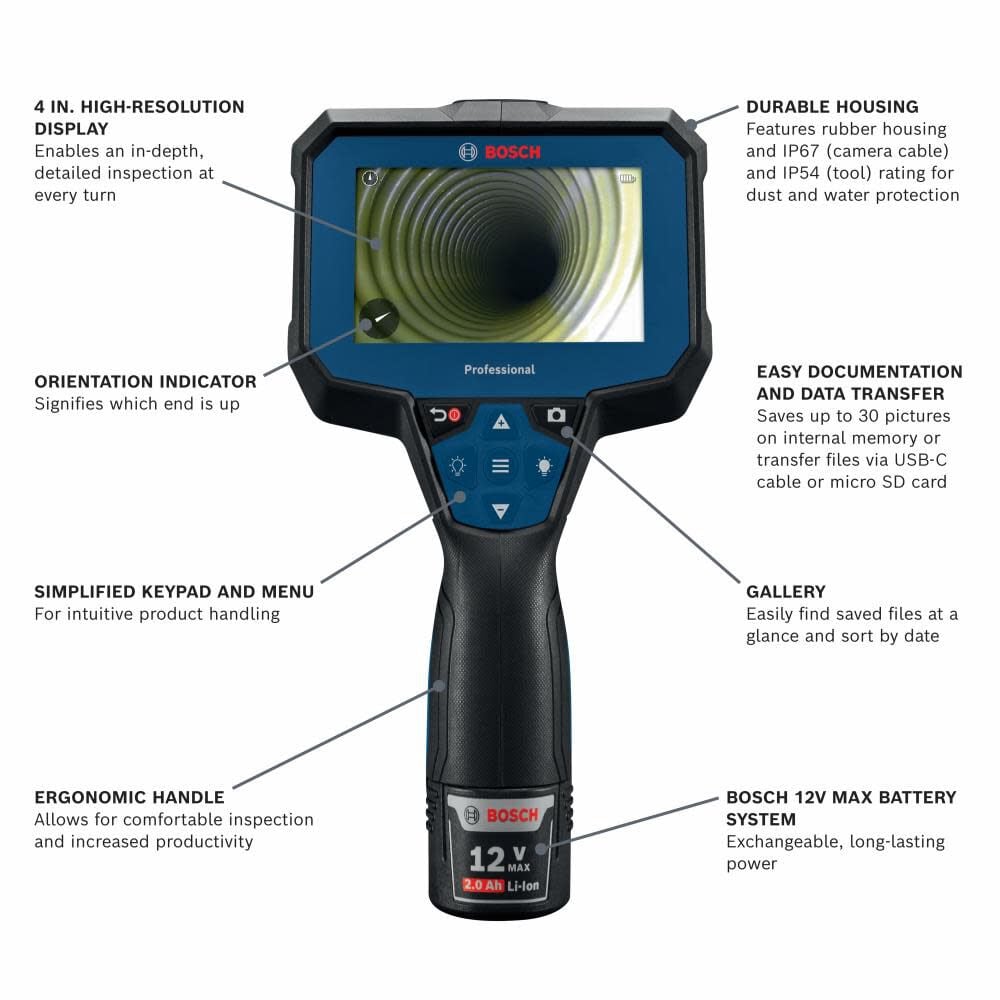 Bosch 12V Max Connected 5ft Handheld Inspection Camera Kit GIC4-23C ...