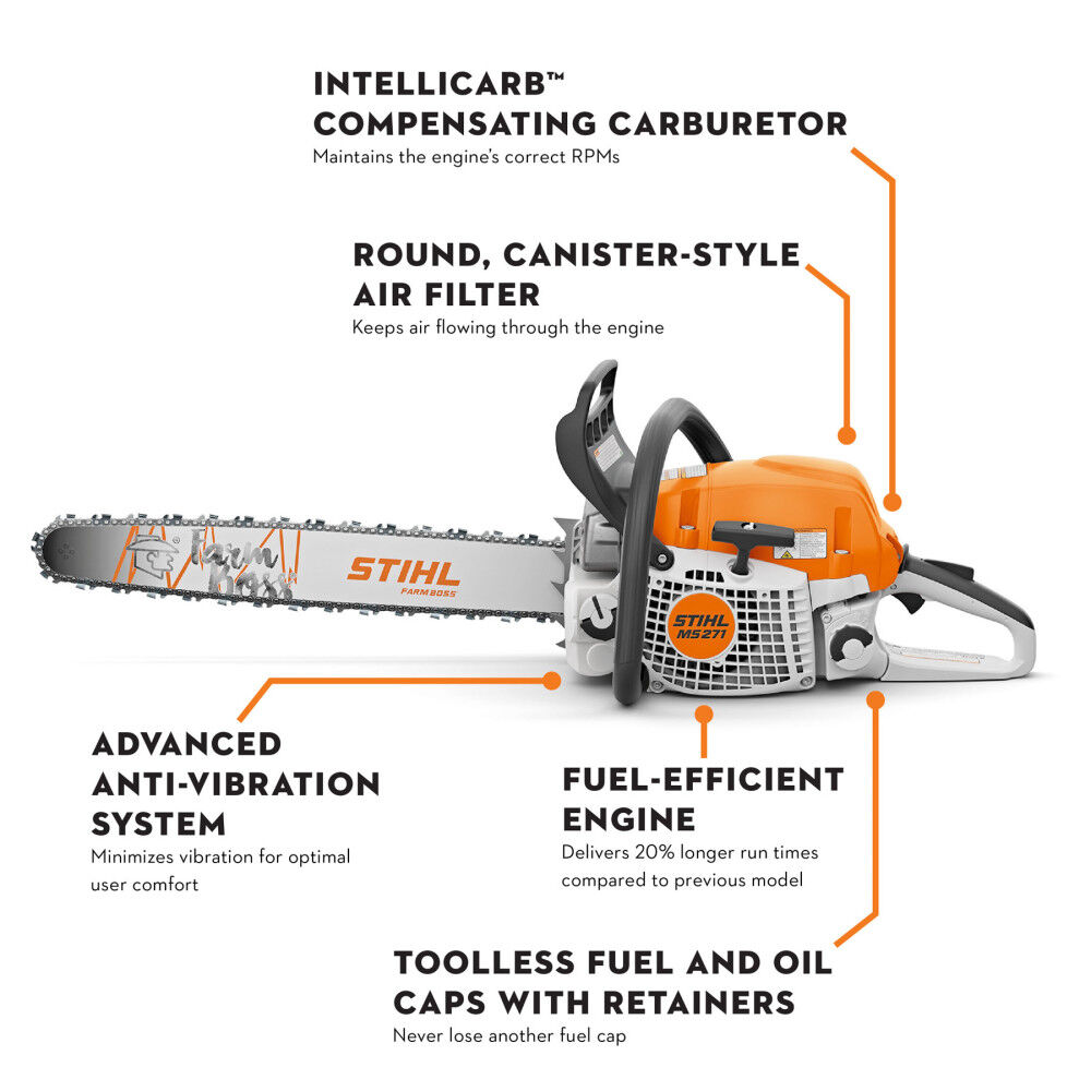 Stihl MS 271 Farm Boss 20in Gas Powered 50.2 cc Chainsaw 1141 200 0682 US - Acme Tools