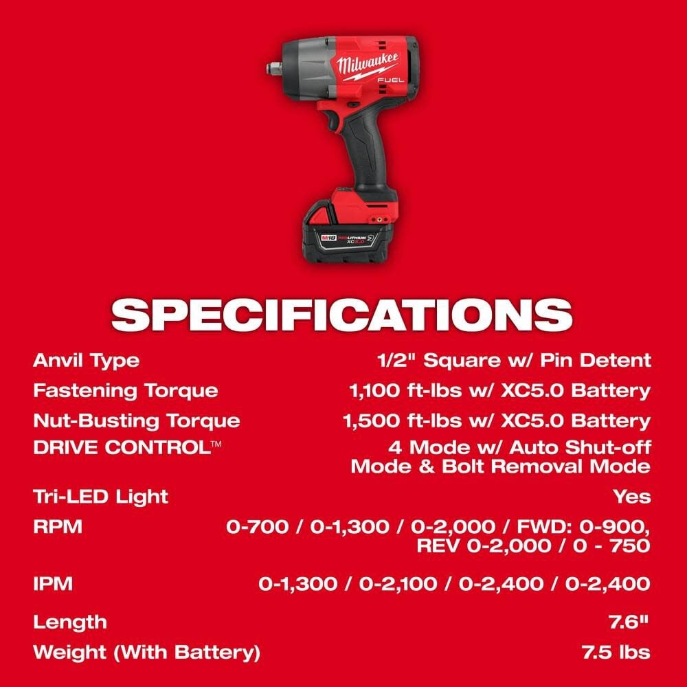 Milwaukee M18 FUEL 1/2 in High Torque Impact Wrench with Friction Ring ...