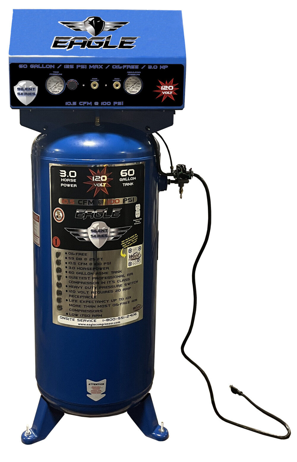 Eagle Compressor Silent Series Air Compressor 60 Gallon Electric Portable EA-10000 - Acme Tools