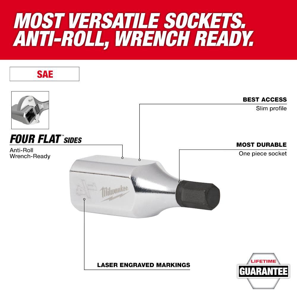 Milwaukee 3/8 Inch Drive Hex Bit SAE Socket Set 8pc 48-22-9542 - Acme Tools