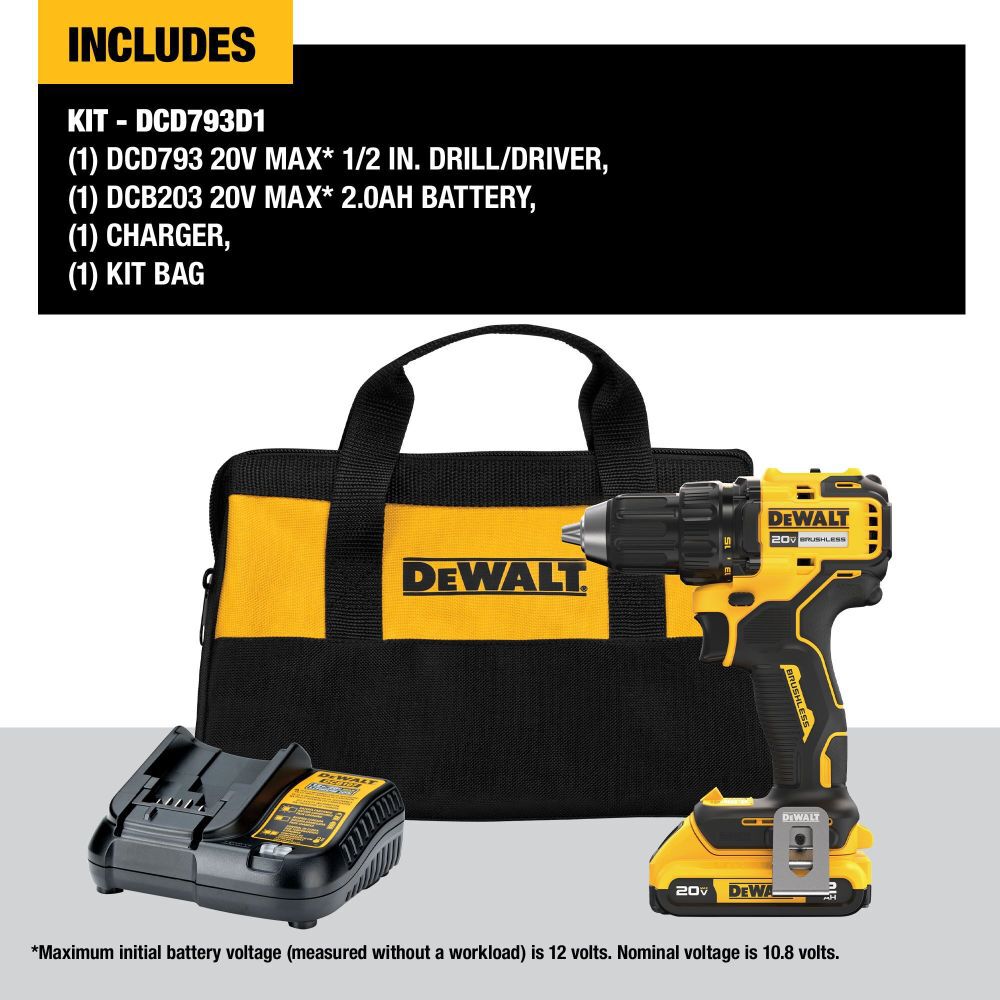 DEWALT 20V MAX Brushless Cordless 1/2in Drill/Driver Kit DCD793D1 from ...