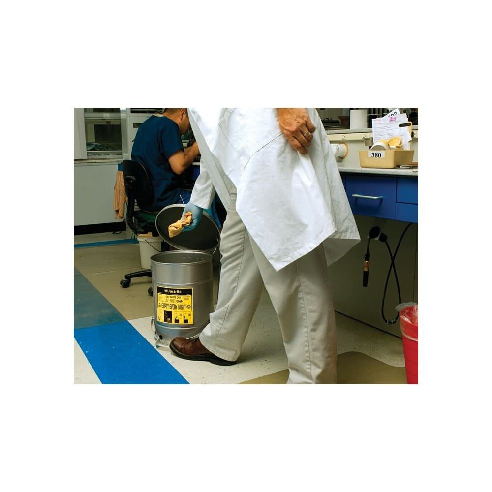 Justrite 6 Gallon Silver Self-Closing Cover Oily Waste Can 09104 - Acme ...