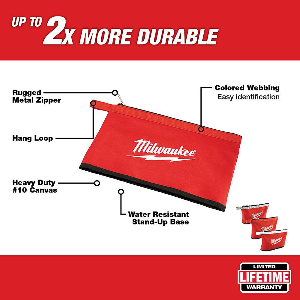 Milwaukee 3 pk Zipper Pouches 48-22-8193 - Acme Tools
