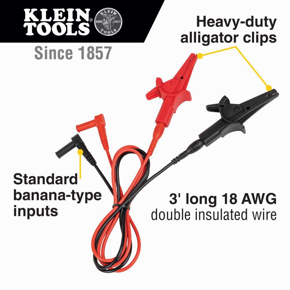 Klein Tools Alligator Clip Test Leads 3 Foot 69381 - Acme Tools