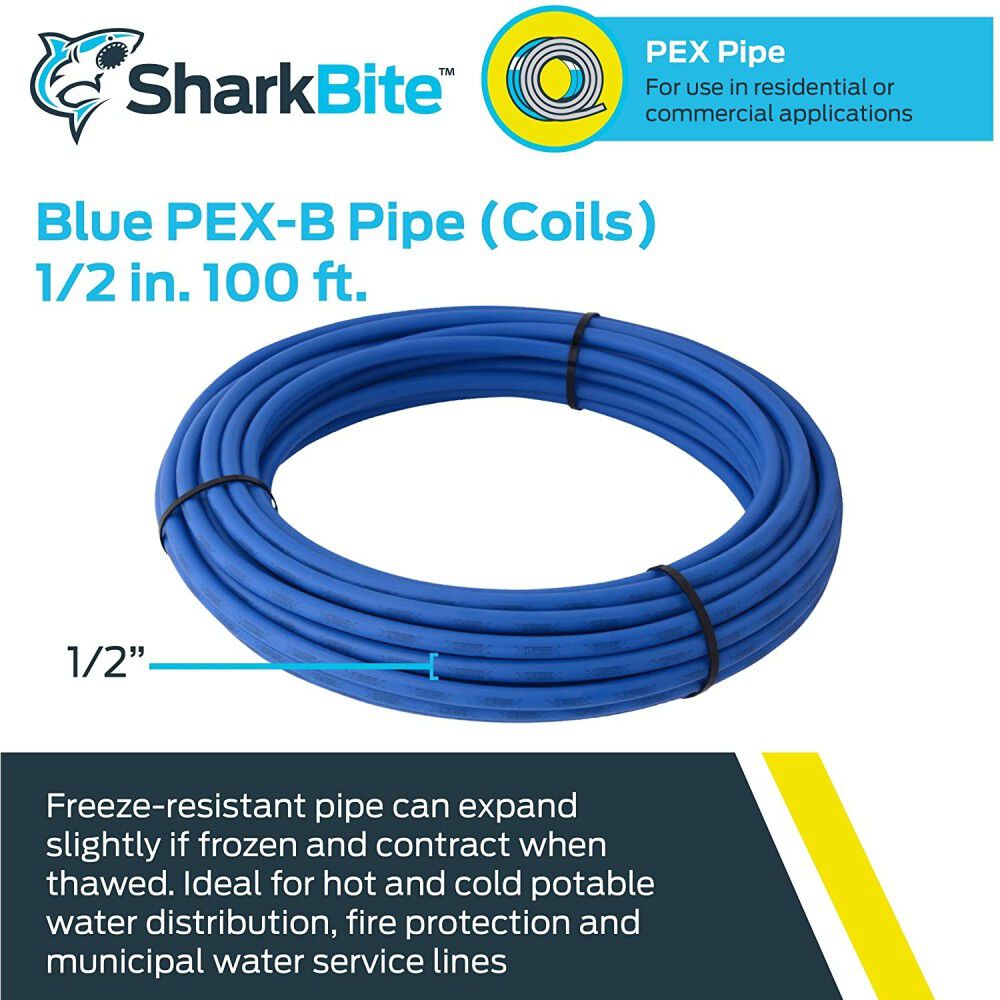 Sharkbite 1/2in x 100' Blue Polyethylene PEX Coil Tubing U860B100 ...