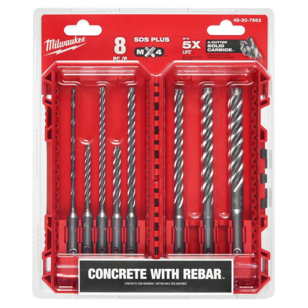 Milwaukee Sds Plus Mx4 4 Cutter Drill Bit Kit 8pc 48 20 7663 Acme Tools