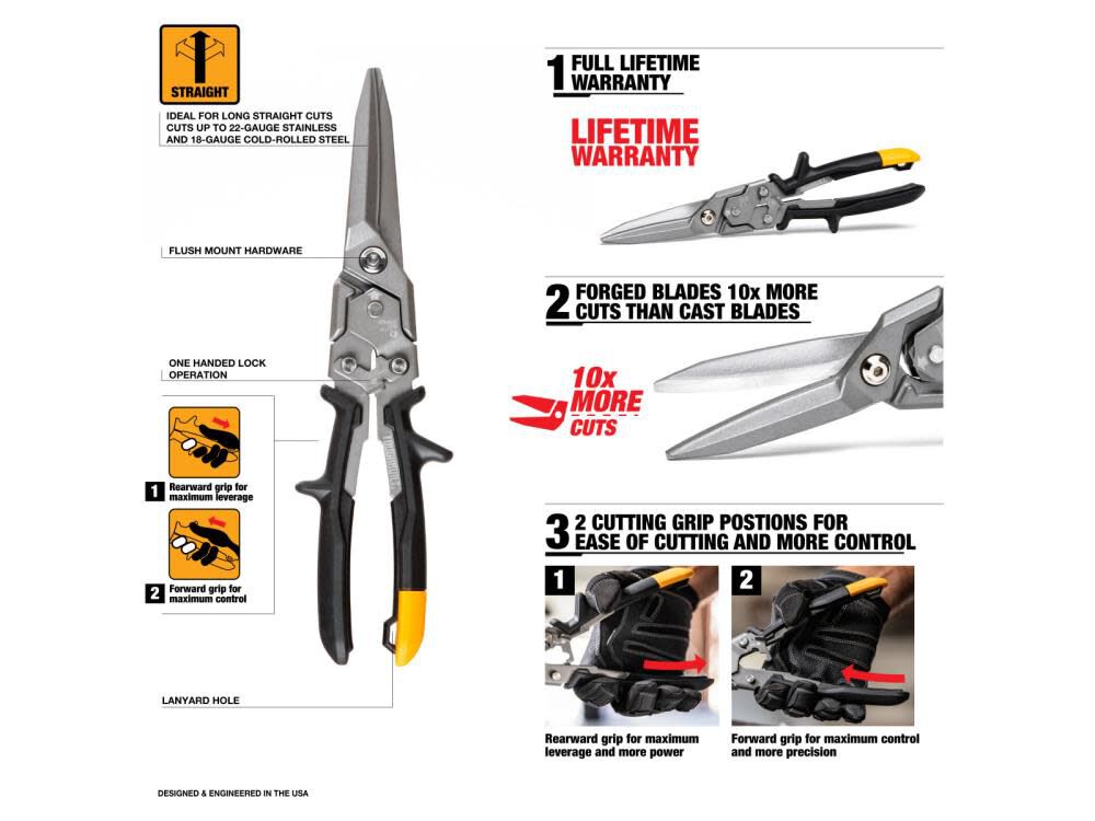 Toughbuilt Straight Long Cut Aviation Snips TB-H4-60-SL-6BES - Acme Tools