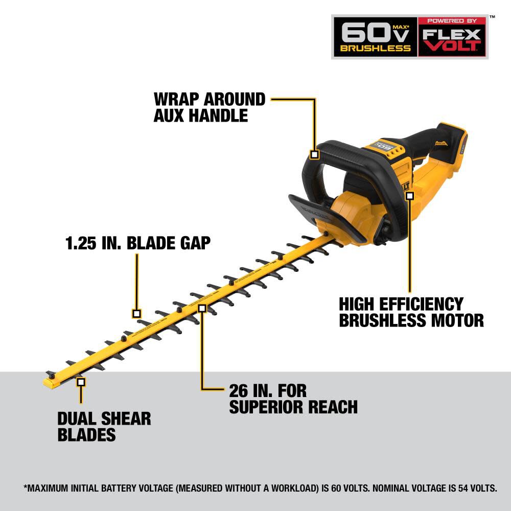 DEWALT 60V MAX 26in Hedge Trimmer Brushless Cordless (Bare Tool) DCHT870B - Acme Tools