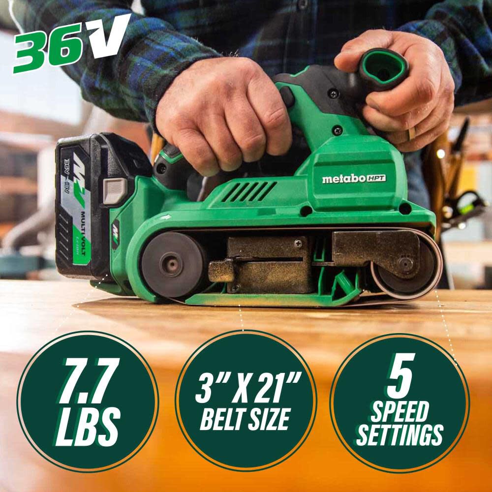 Metabo HPT 36V MultiVolt Cordless Brushless 3" x 21" Belt Sander (Bare ...