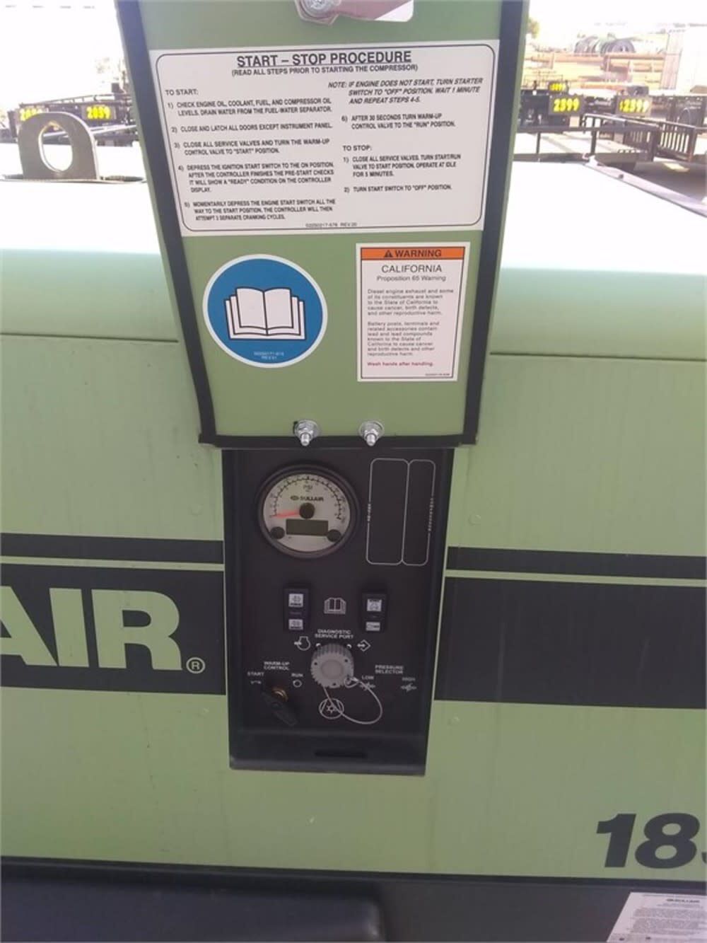 Sullair Portable Air Compressor 185CFM 49HP Rotary Screw 185-DPQ-KUB ...