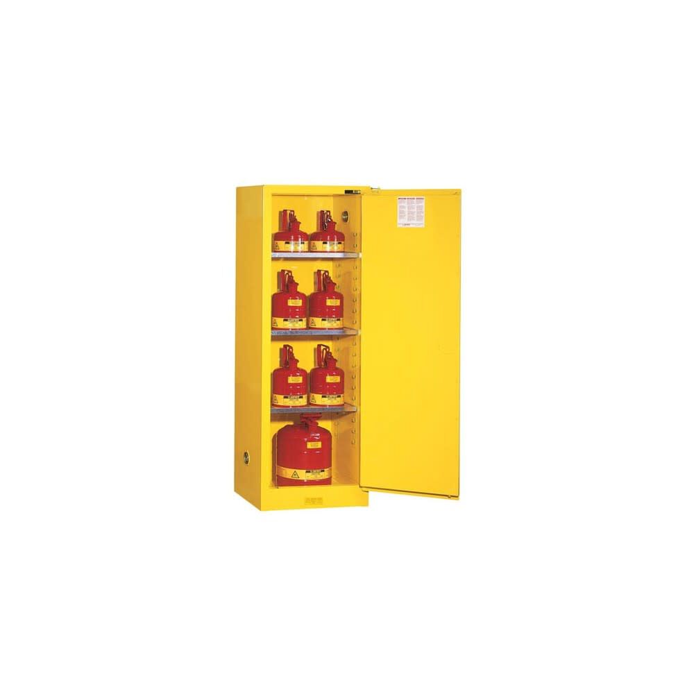 Justrite 22 Gallon Yellow Steel Self Close 3 Shelf Flammable Cabinet ...