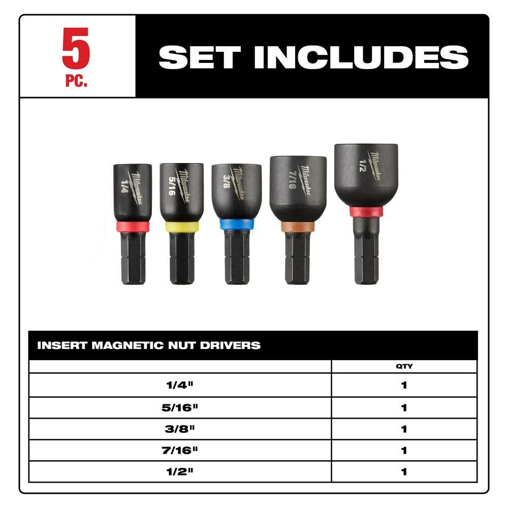 Milwaukee SHOCKWAVE Impact Duty Insert Magnetic Nut Driver Set 5PC 49 ...