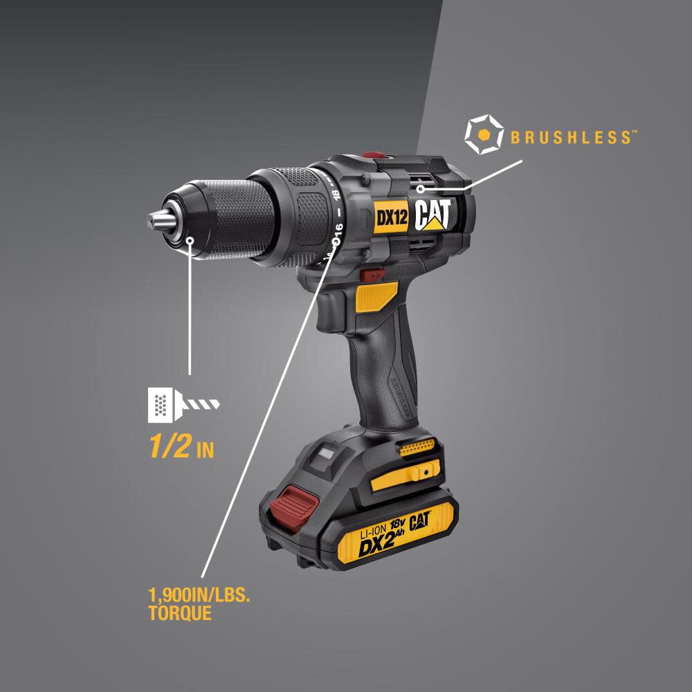 CAT 18V 1/2 in Cordless Hammer Drill with Two Batteries and Charger ...