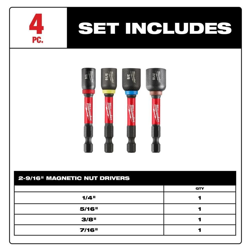 Milwaukee SHOCKWAVE Impact Duty 2 9/16 Magnetic Nut Driver Set 4pc 49 ...