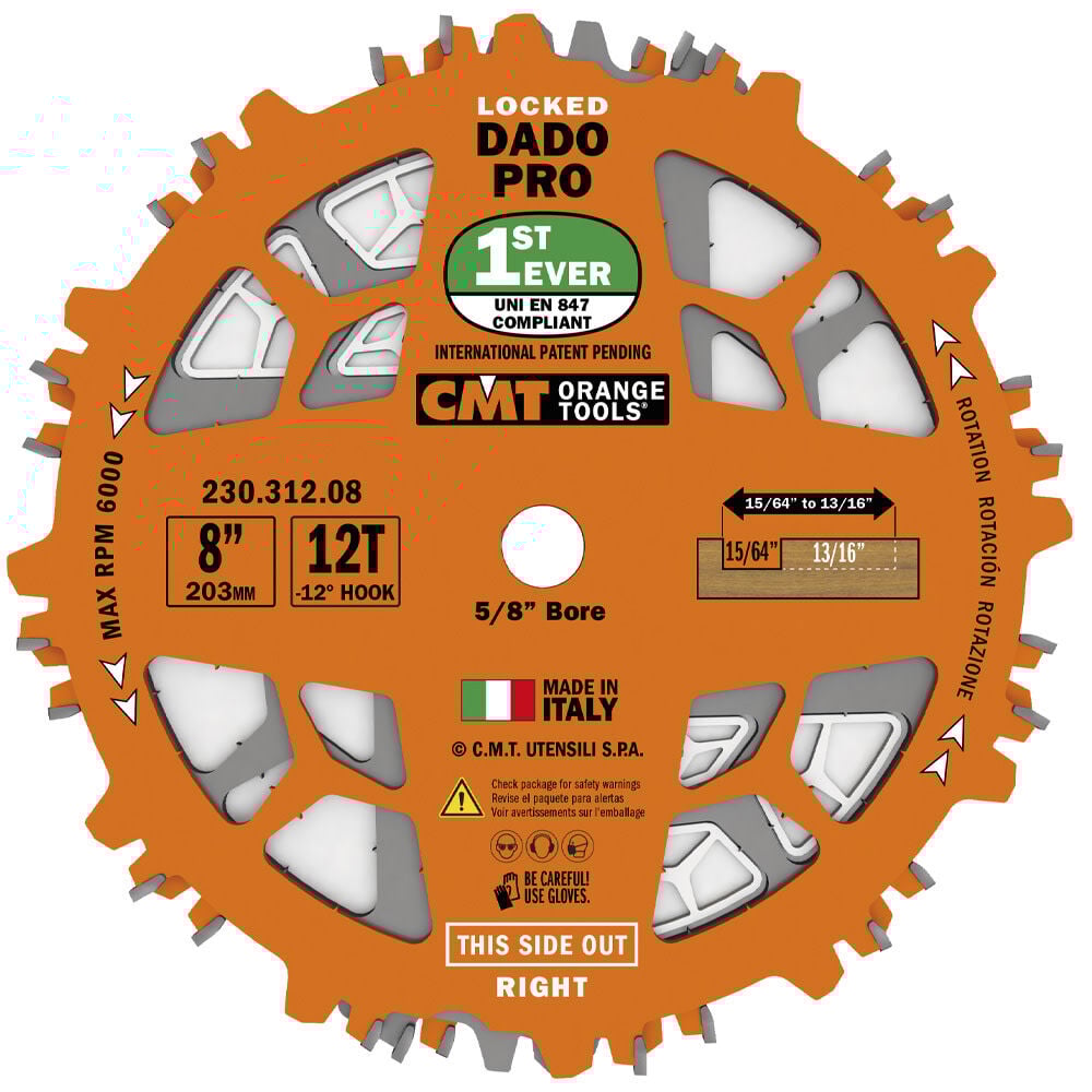 CMT 8in 12T Wood Locked Dado Pro Blade Set 230.312.08 - Acme Tools