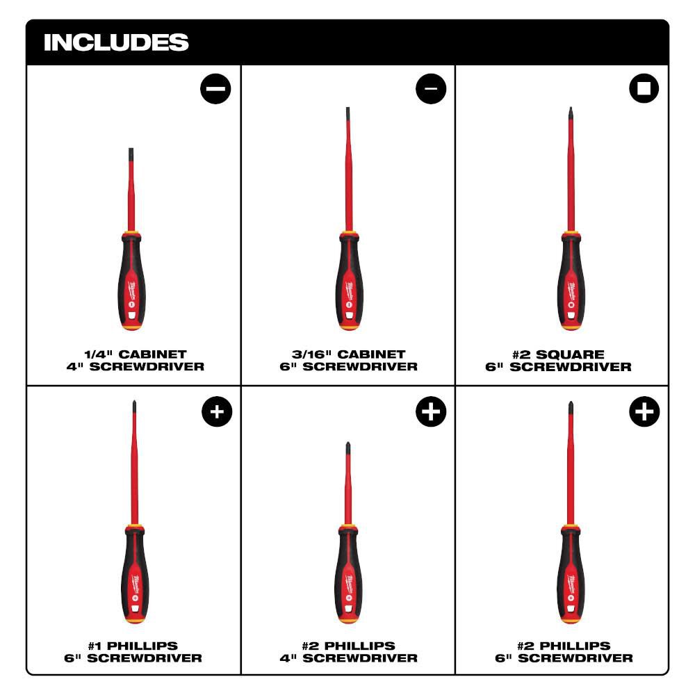 Milwaukee 1000V Insulated Slim Tip Screwdriver Set 6pc 48-22-2206 ...