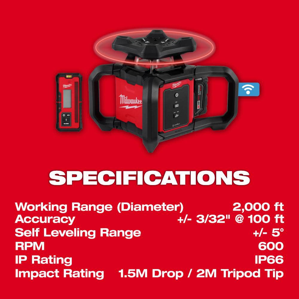 Milwaukee M18 Red Exterior Rotary Laser Level Kit with Receiver 3701-21 ...