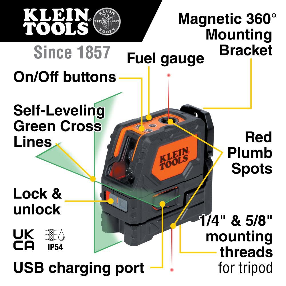 Klein Tools Green Rechargeable Laser Level 93LCLGR - Acme Tools