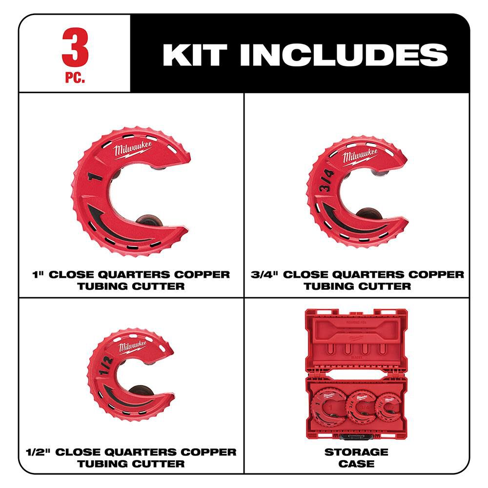 Milwaukee 3-Piece Close Quarters Tubing Cutter Set 48-22-4263 - Acme Tools