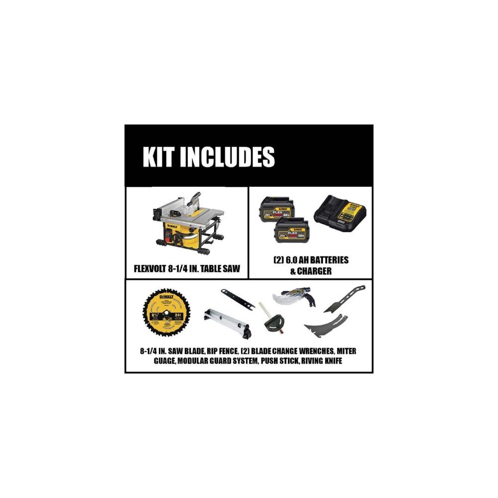 DEWALT 60V Max 8-1/4in Table Saw Kit with 2 Dewalt Flexvolt 6.0 ...