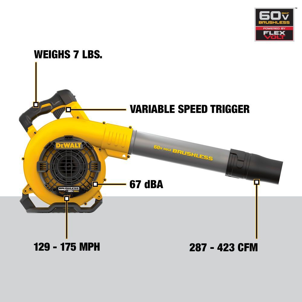 DEWALT FLEXVOLT 60 V MAX Brushless Handheld Blower (Bare Tool) DCBL770B ...