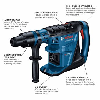 Bosch PROFACTOR 18V Hitman 1 5/8in Rotary Hammer Connected Ready SDS max (Bare Tool) GBH18V-40CN ...