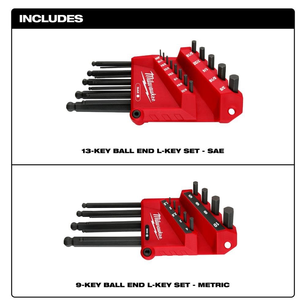 Milwaukee 22 Key Ball End L-Key Set SAE/Metric 48-22-2187 - Acme Tools
