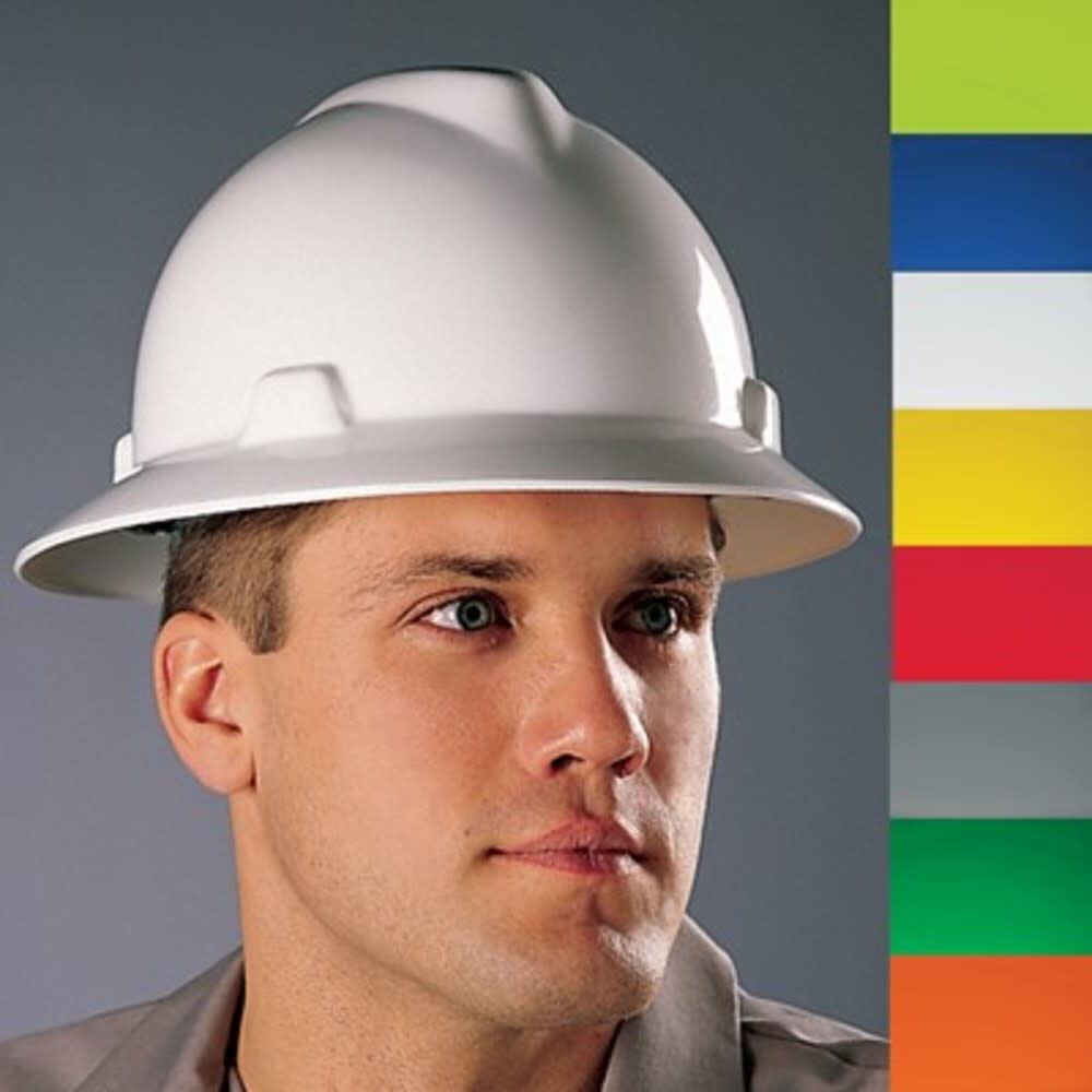 MSA Safety Works V Gard Slotted Full Brim Hard Hat White with Fas Trac III Suspension 475369 ...