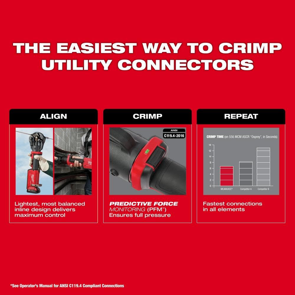 Milwaukee M18 FORCE LOGIC 11T Dieless Latched Linear Utility Crimper ...