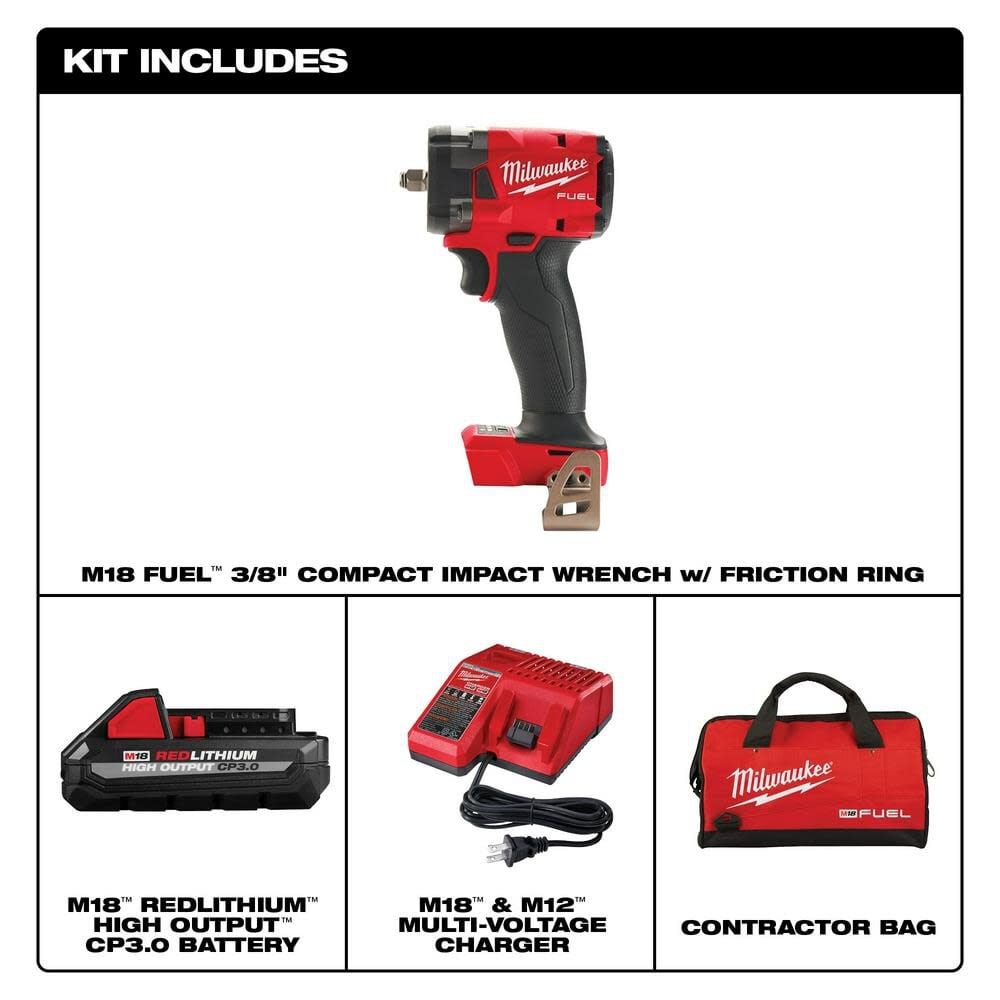 Milwaukee M18 FUEL 3/8inch Compact Impact Wrench with Friction Ring Kit ...