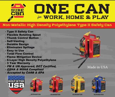 Surecan 5 Gal Safety Gas Can Type II SUR5SFG2 - Acme Tools