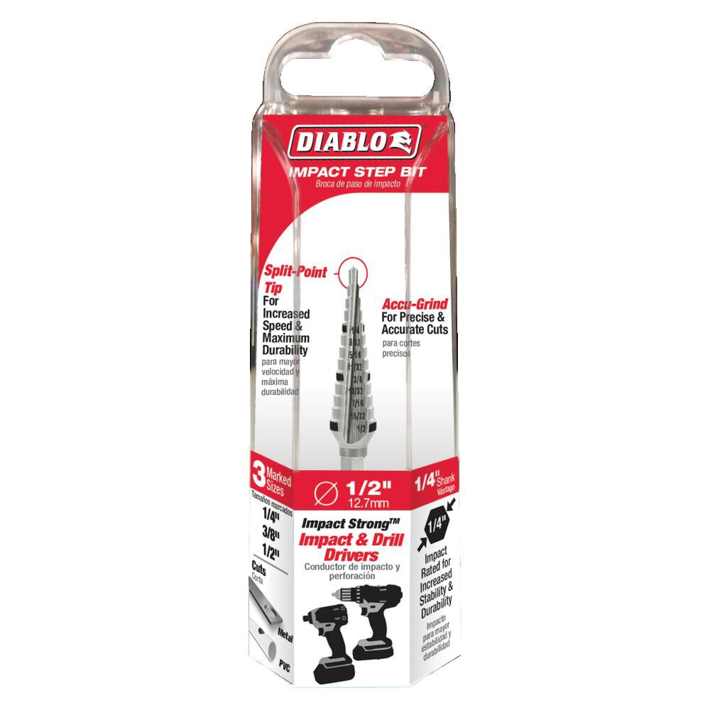 Diablo Tools 1/4in - 1/2in Impact Step Drill Bit (13 Steps) DSD0500S13 ...