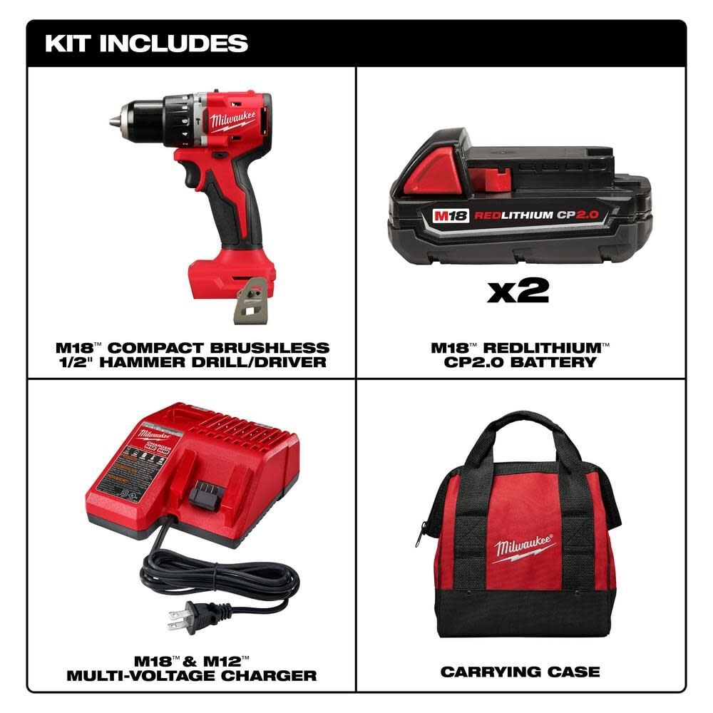 Milwaukee M18 Compact 1/2 in Hammer Drill/Driver Kit 3602-22CT from ...