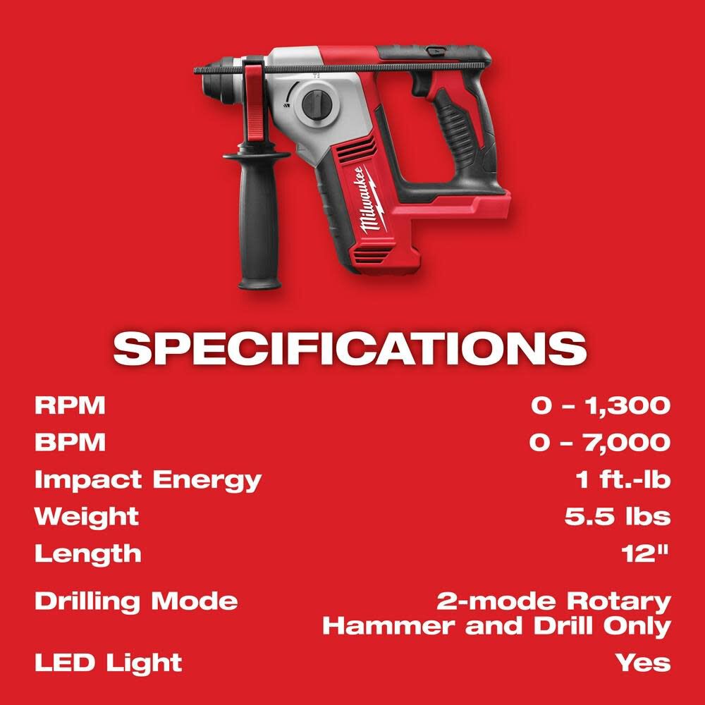Milwaukee M18 Cordless 5/8inch SDS Plus Rotary Hammer (Bare Tool) 2612 ...