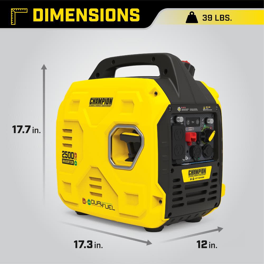 Champion Power Equipment 2500-Watt Ultralight Portable Dual Fuel ...