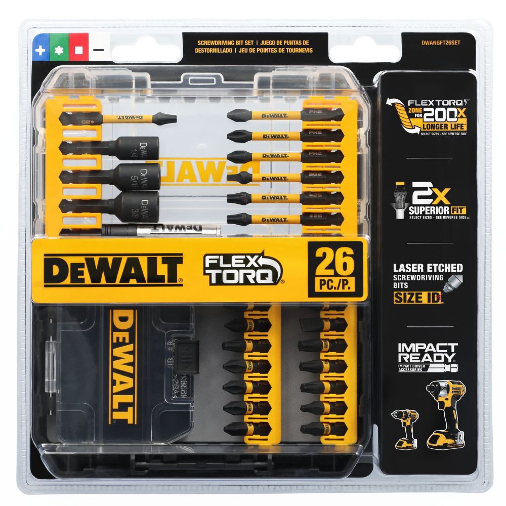 DEWALT Impact Ready Flextorq Screwdriving Bit Set 26 Piece DWANGFT26SET ...