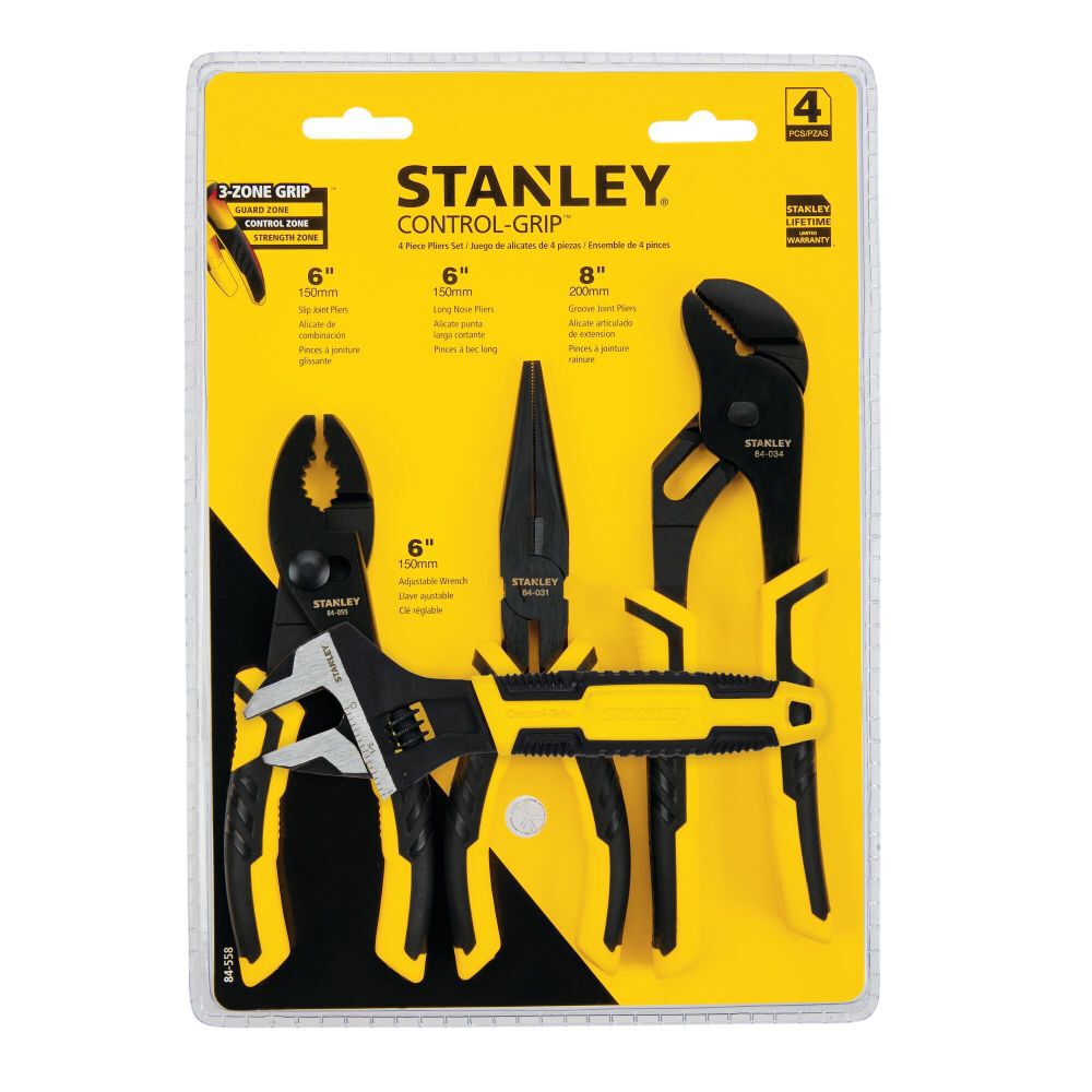 Stanley 4 Piece Plier & Adjustable Wrench Set 84-558 - Acme Tools