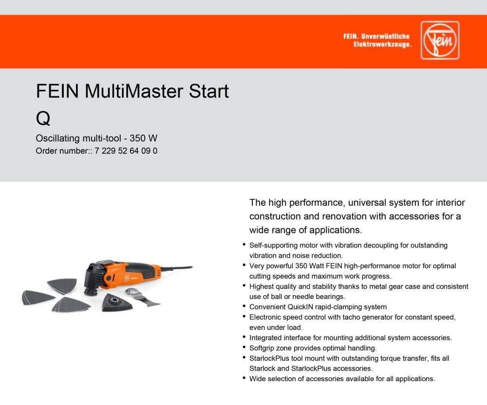 Fein MultiMaster MM 500 Start Q Oscillating Multi-Tool 72295264090 from ...