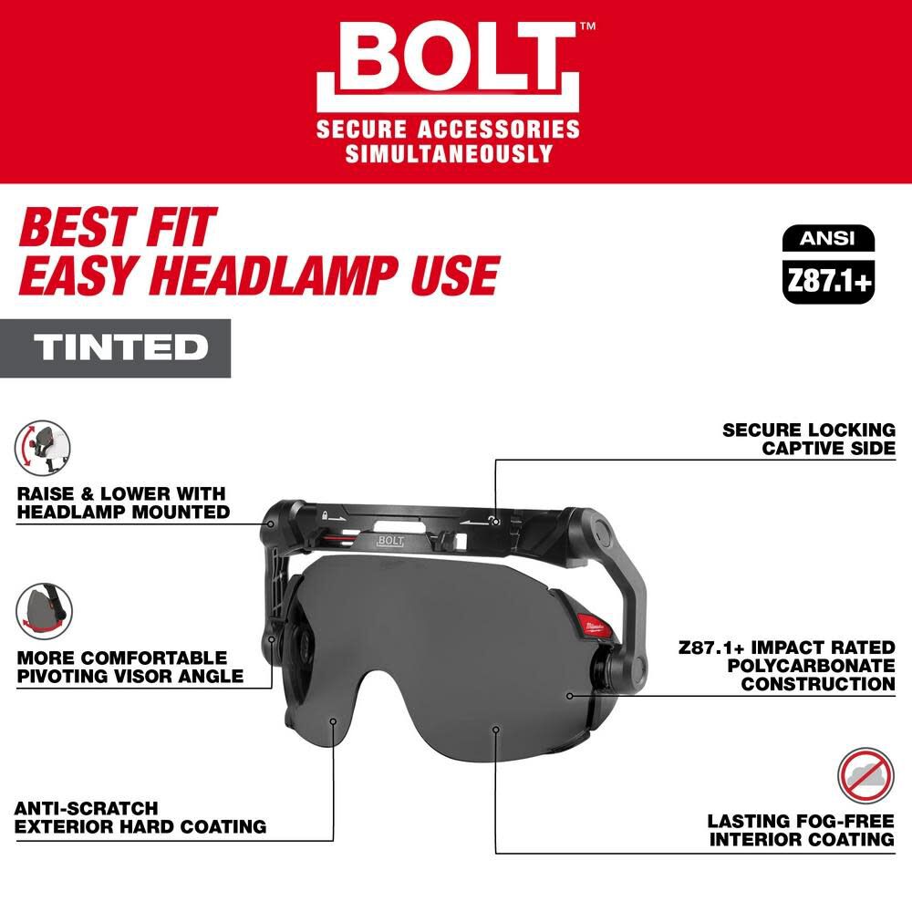 Milwaukee BOLT Eye Visor Tinted Dual Coat Lens Compatible with Safety ...