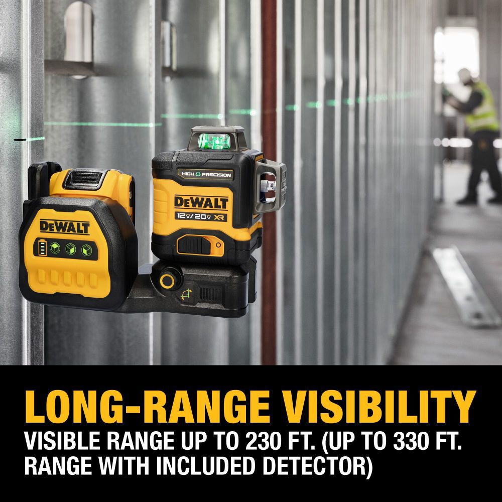 DEWALT 20V MAX* XR 3 x 360 High Precision Green Laser Level DCLE34033D1 ...