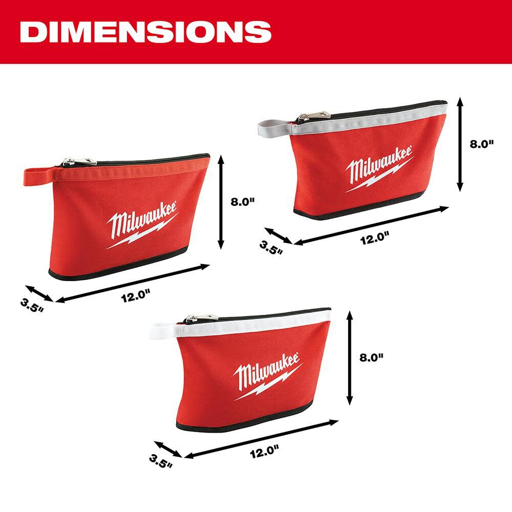 Milwaukee 3 pk Zipper Pouches 48-22-8193 - Acme Tools