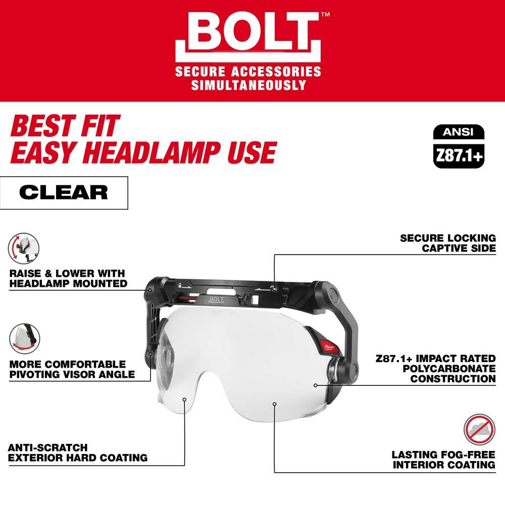 Milwaukee BOLT Eye Visor Clear Dual Coat Lens Compatible with Safety ...
