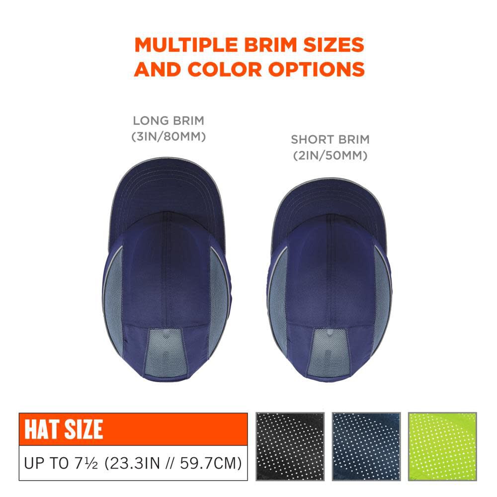 Ergodyne Skullerz 8960 Bump Cap Hat Short Brim Navy with LED Lighting Technology 23373 - Acme Tools