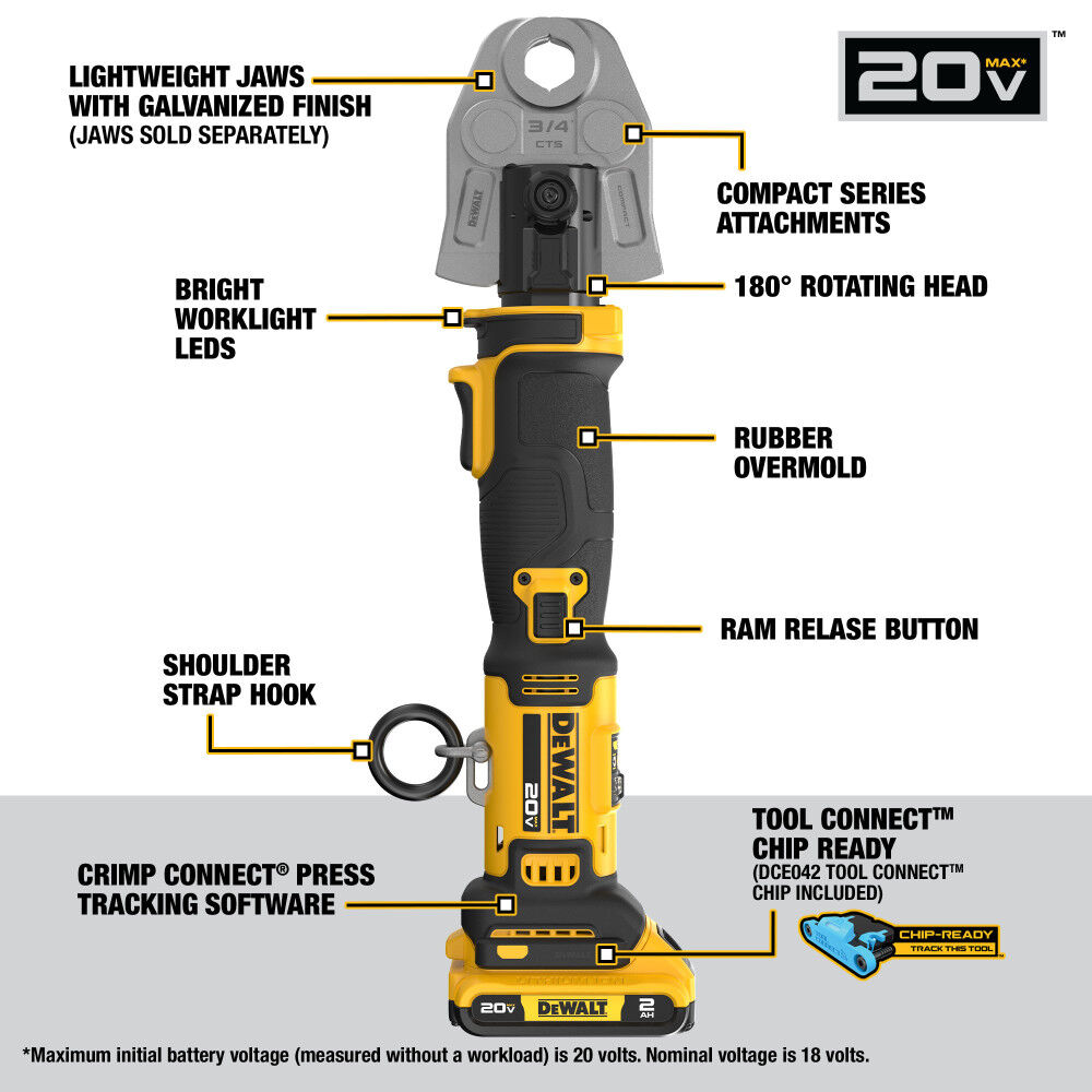 DEWALT 20V Compact Press Tool Kit DCE210D2 from DEWALT - Acme Tools