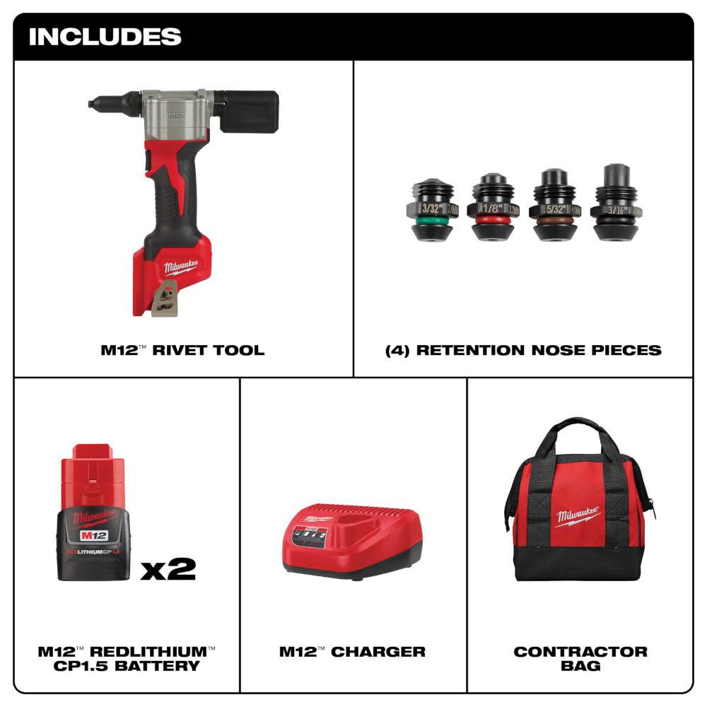 Milwaukee M12 Rivet Tool Kit 2550-22 - Acme Tools