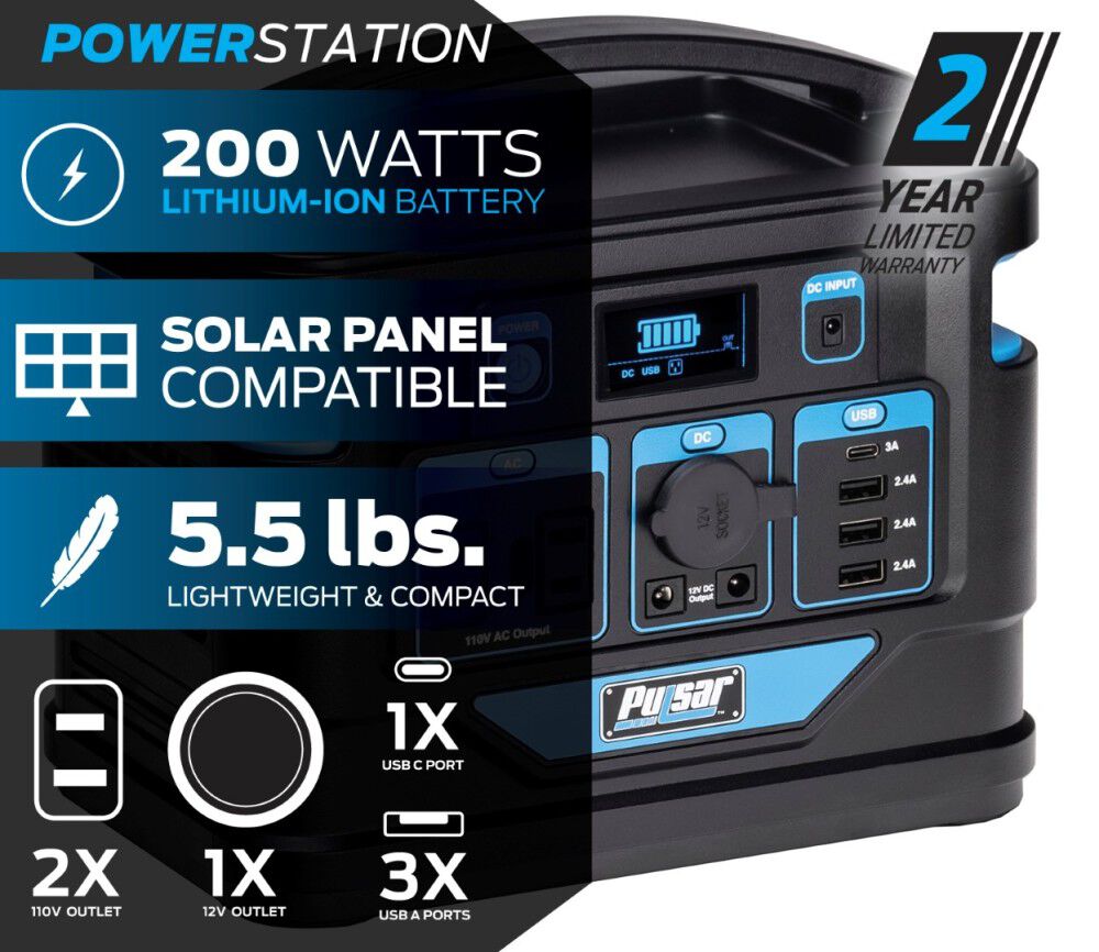 Pulsar Products 200 Watt Lithium Ion Portable Power Station PPS200 ...